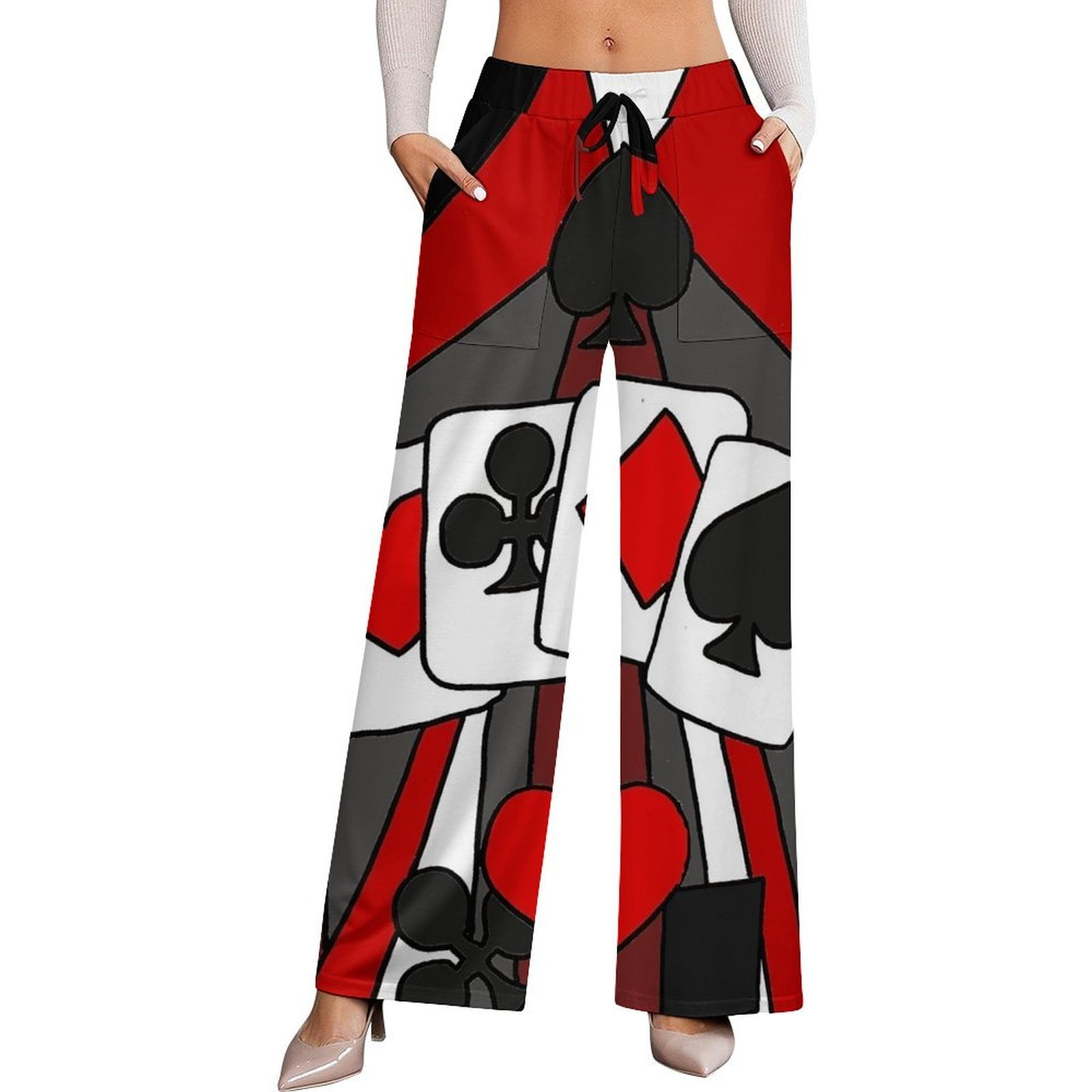 Artistic Fun Playing Cards Abstract Art Women's Casual Wide Leg Pants ...