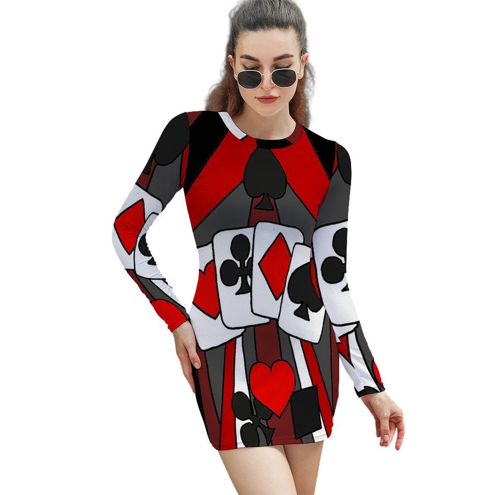 Artistic Fun Playing Cards Abstract Art Women's Long Sleeve Bodycon ...