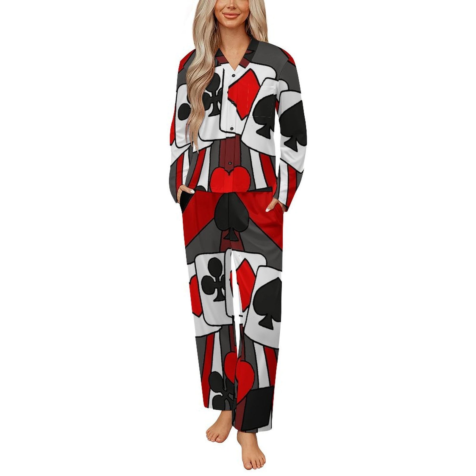 Artistic Fun Playing Cards Abstract Art Womens Pyjamas Set Button Up ...