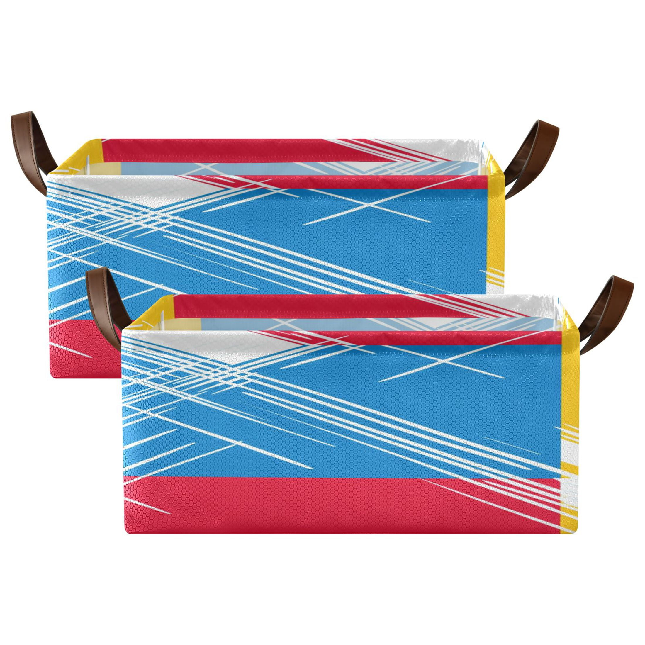 Artistic Geometric Patterns Shelf Baskets Set of 2 Foldable Metal Frame ...