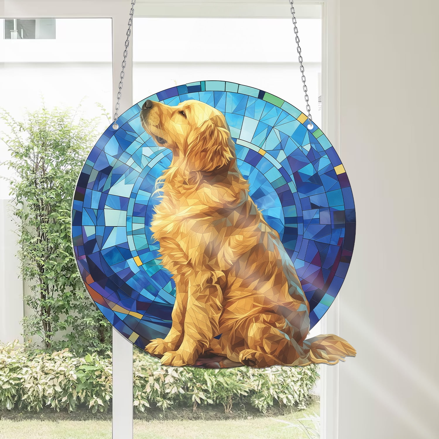 Artistic Golden Retriever Acrylic Suncatcher - Colorful Stained Glass ...