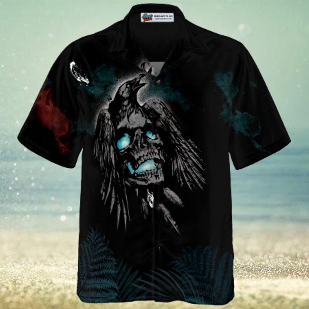 Artistic Gothic Crow Skull Goth Hawaiian Shirt, Black Hawaiian Shirt ...