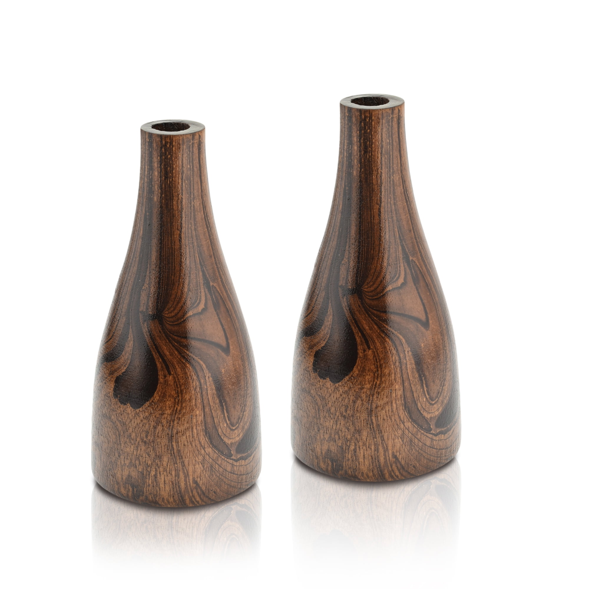 Artistic Grain Pattern Natural Mango Tree Wood Flower Set of 2 Vase ...