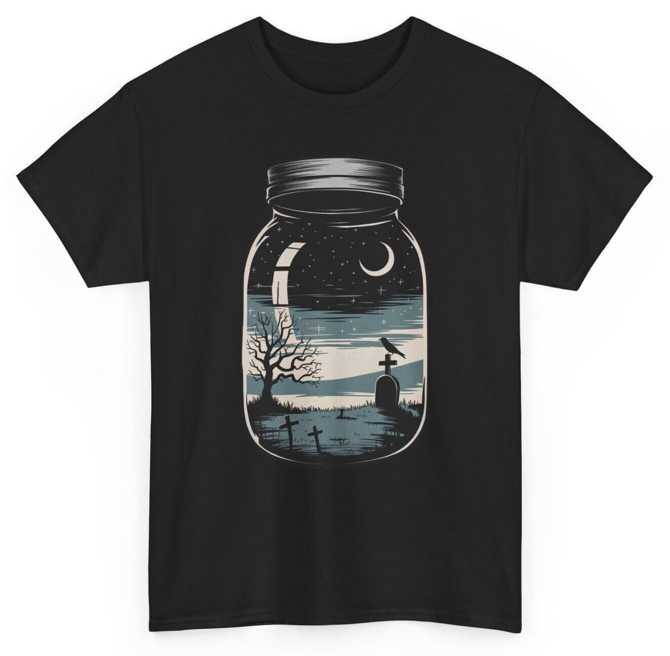 Artistic Halloween In Jar T-shirt - Spooky Season Horror Crow Graphic ...