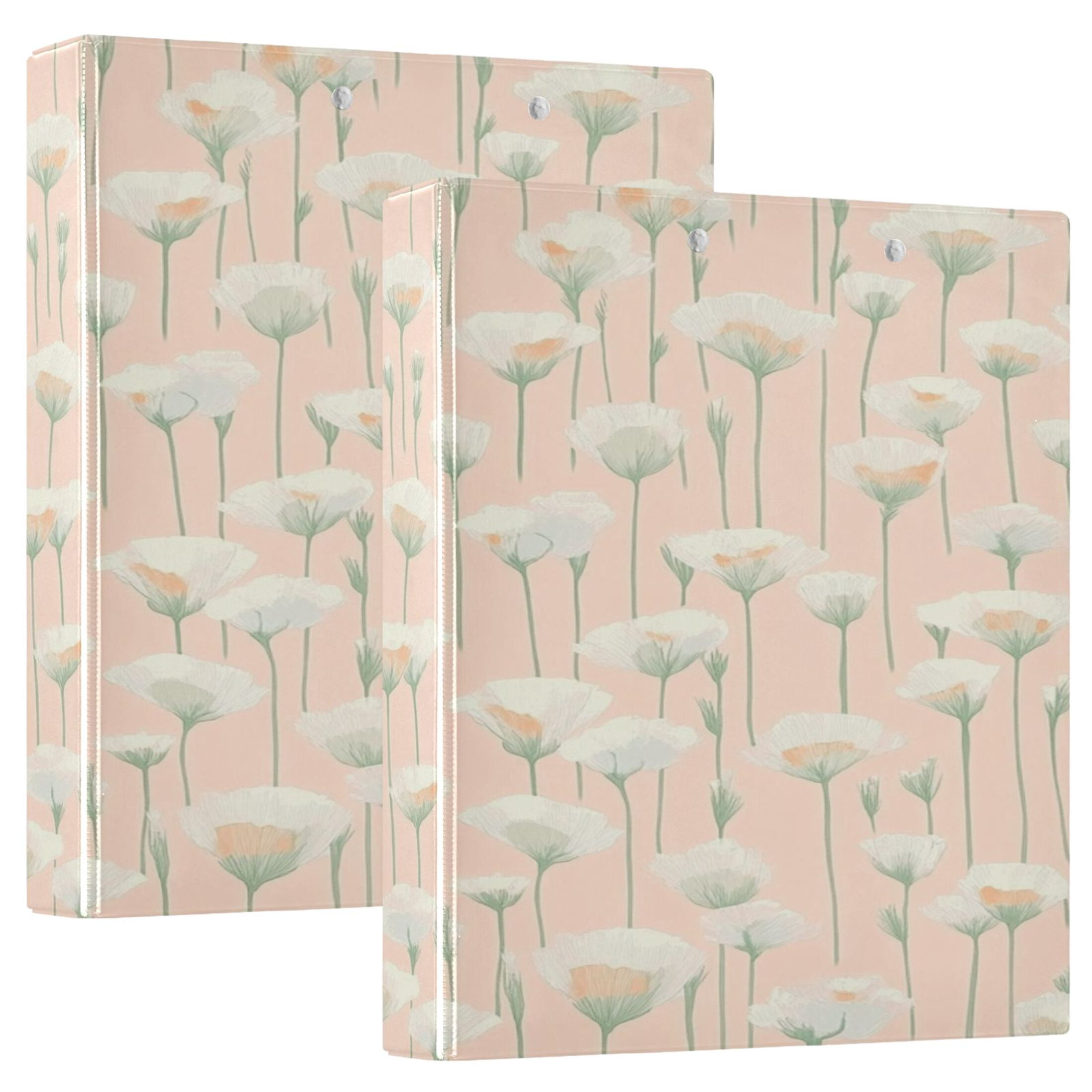 Artistic Hand Drawn Flowers 12.4x10.6in PVC Round Ring Binders, 2-Pack ...