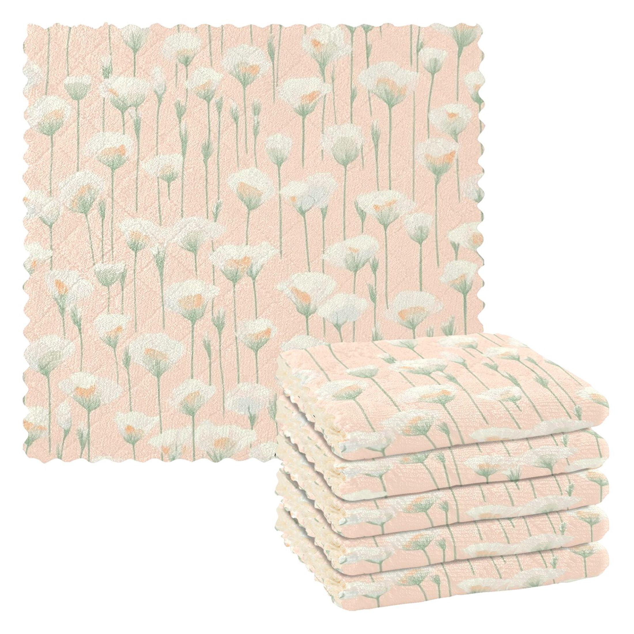 Artistic Hand Drawn Flowers 6 Pack Kitchen Cleaning Cloths 11'' x 11 ...