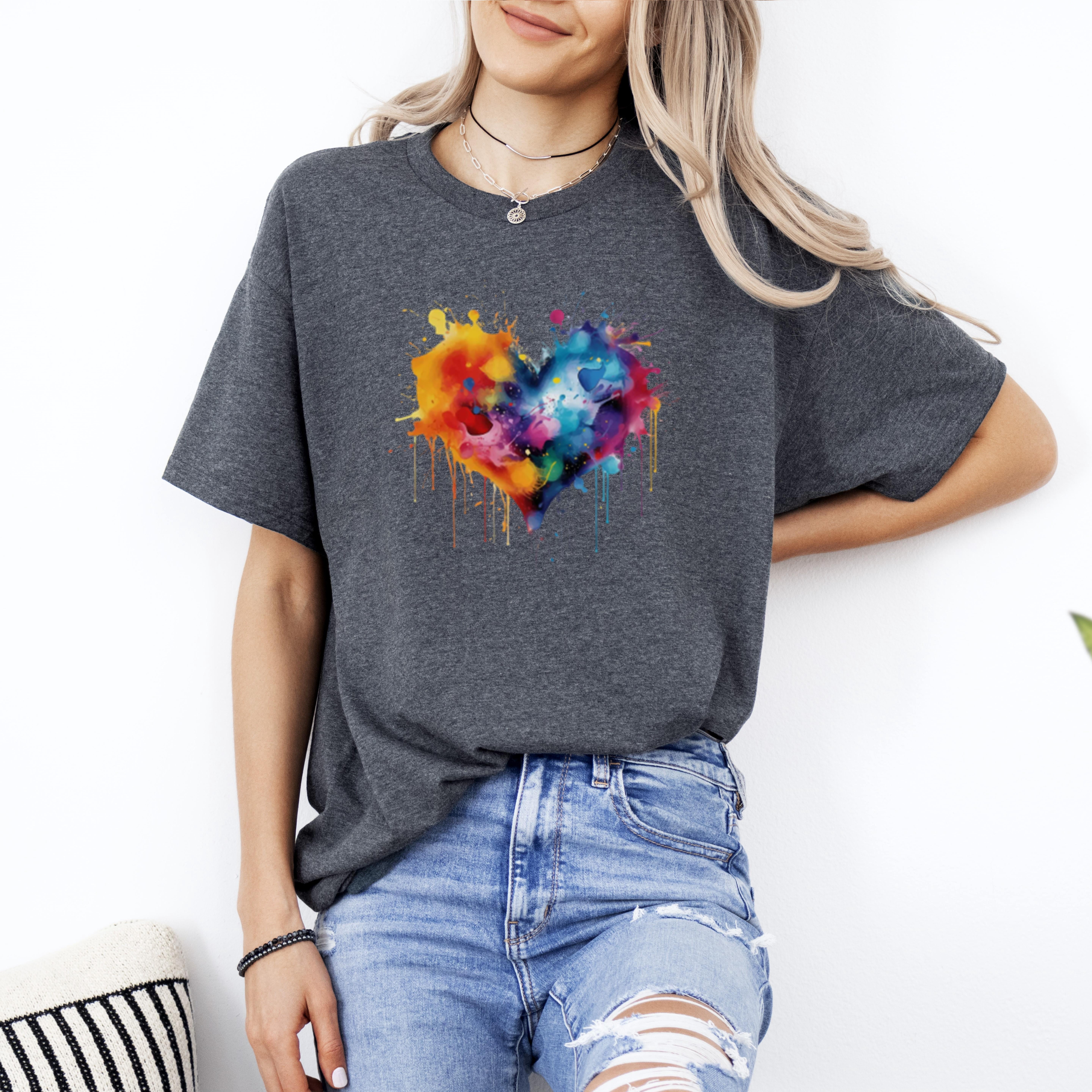 Artistic Heart Love Color Splash Paint Splatter Design T-Shirt, for men ...