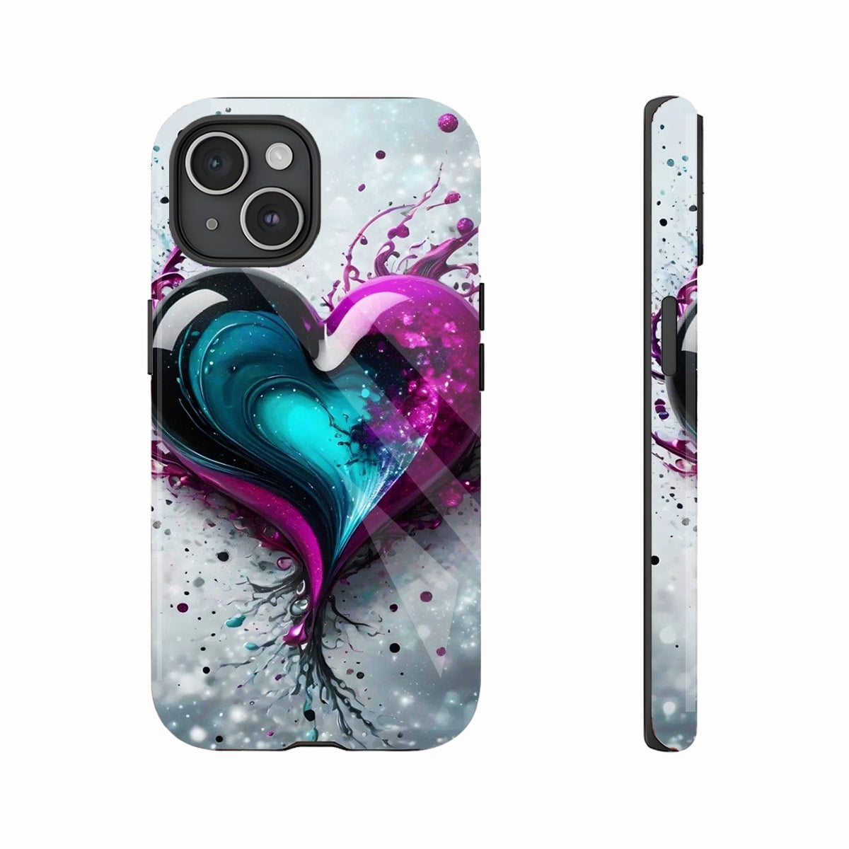 Artistic Heart Shaped iPhone Case Liquid Paint Splash with Glitter ...