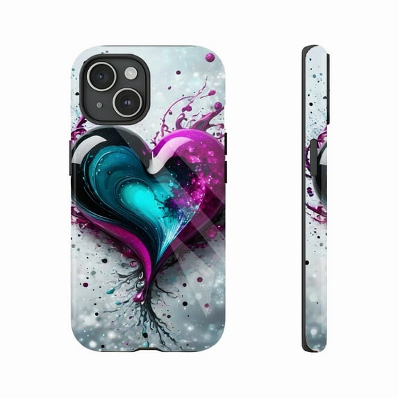 Artistic Heart Shaped iPhone Case Liquid Paint Splash with Glitter ...
