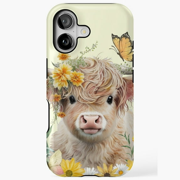 Artistic Highland Cow with Floral Compatible Phone Case for iPhone 11 ...