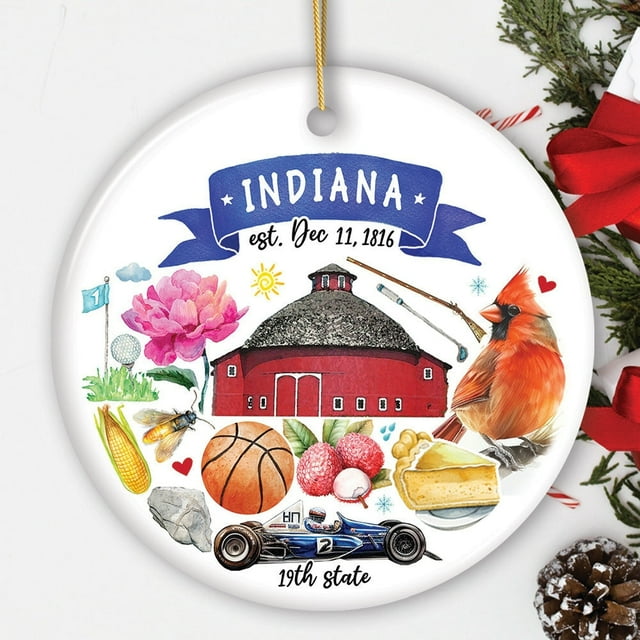 Artistic Indiana State Themes and Landmarks Christmas Ornament ...