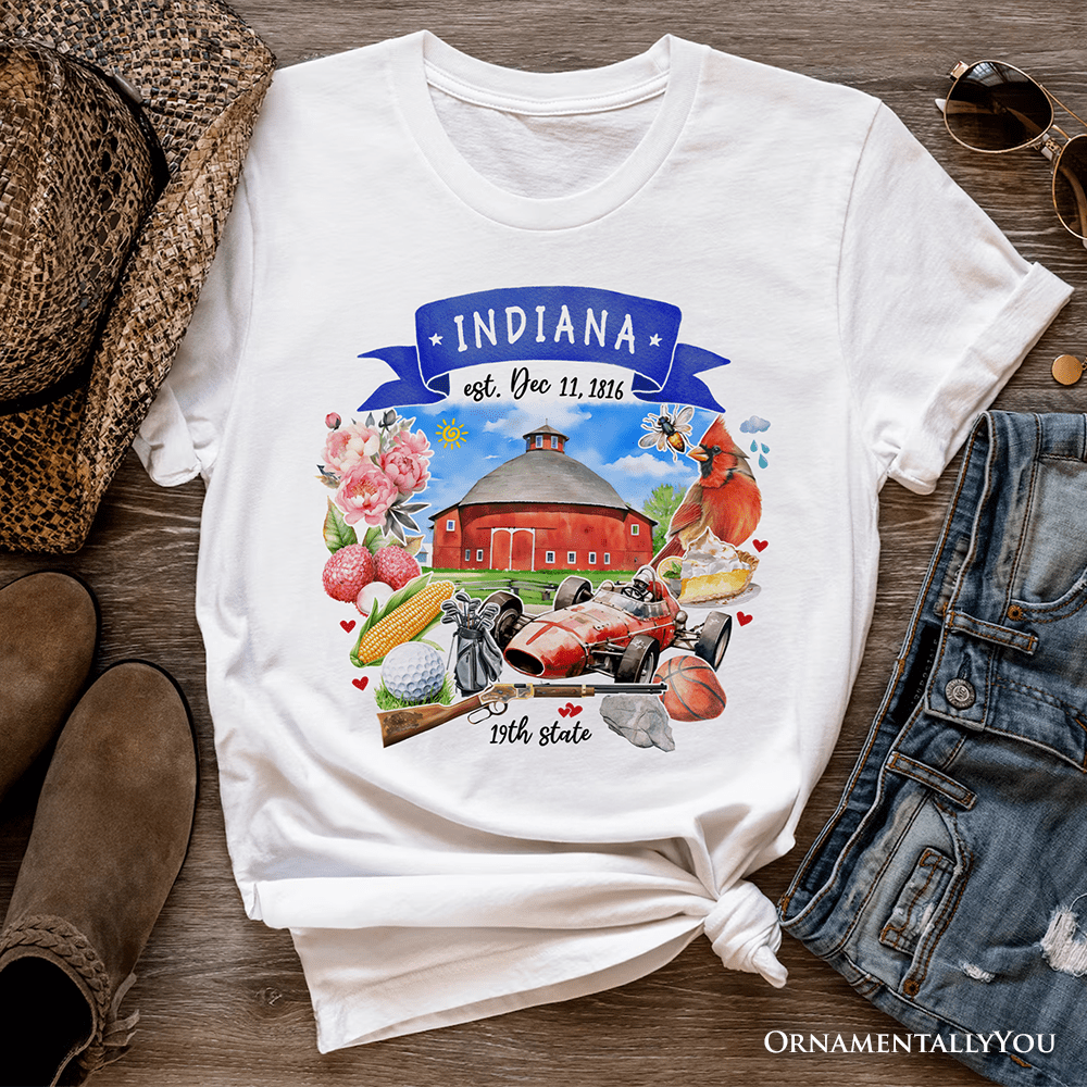 Artistic Indiana State Themes and Landmarks T-Shirt, Tee for History ...