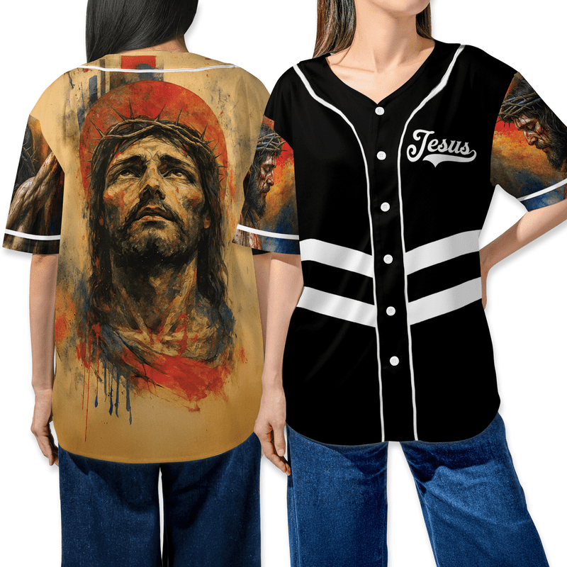 Artistic Jesus Baseball Jersey – Religious Christian Shirt with Painted ...