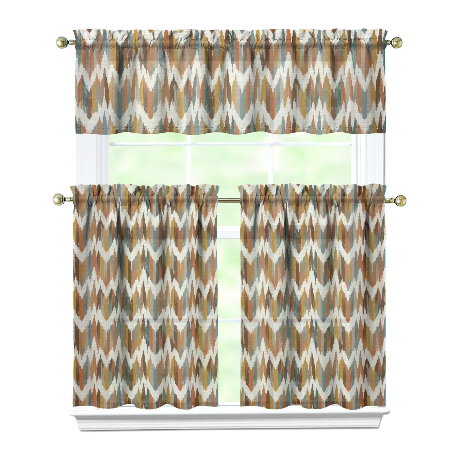 Artistic Kitchen Curtain Set Boho Tribal Vintage Tier and Valance ...