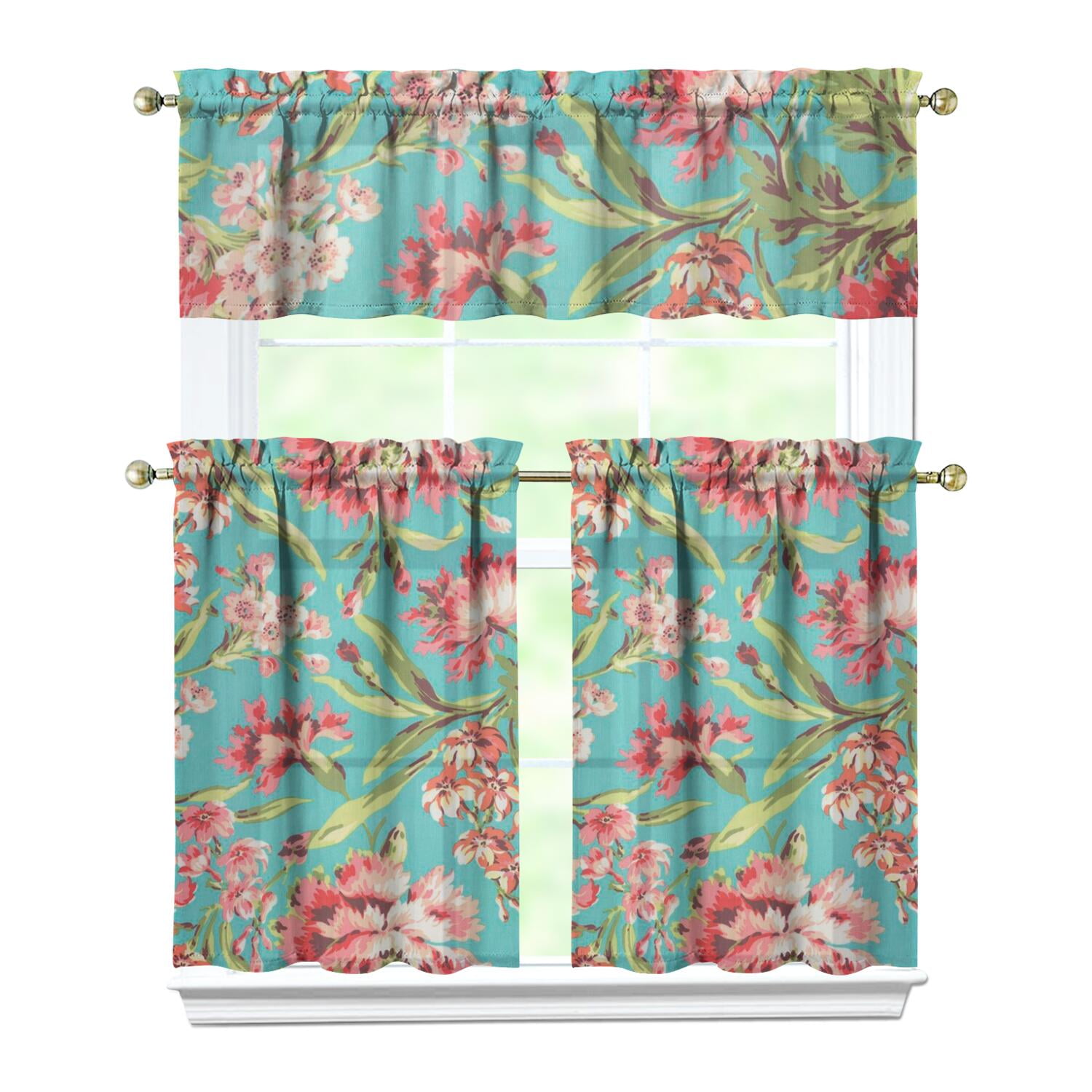 Artistic Kitchen Curtains Set Tier and Valance, Vintage Botanical ...