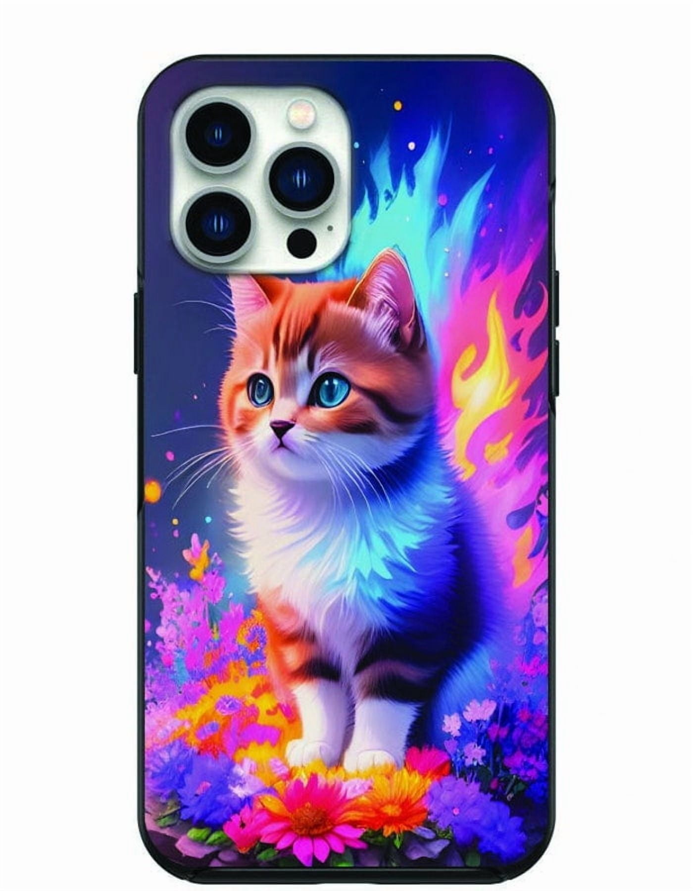 Artistic Kitty with Flowers & Flames Heavy-Duty Protective Case for ...