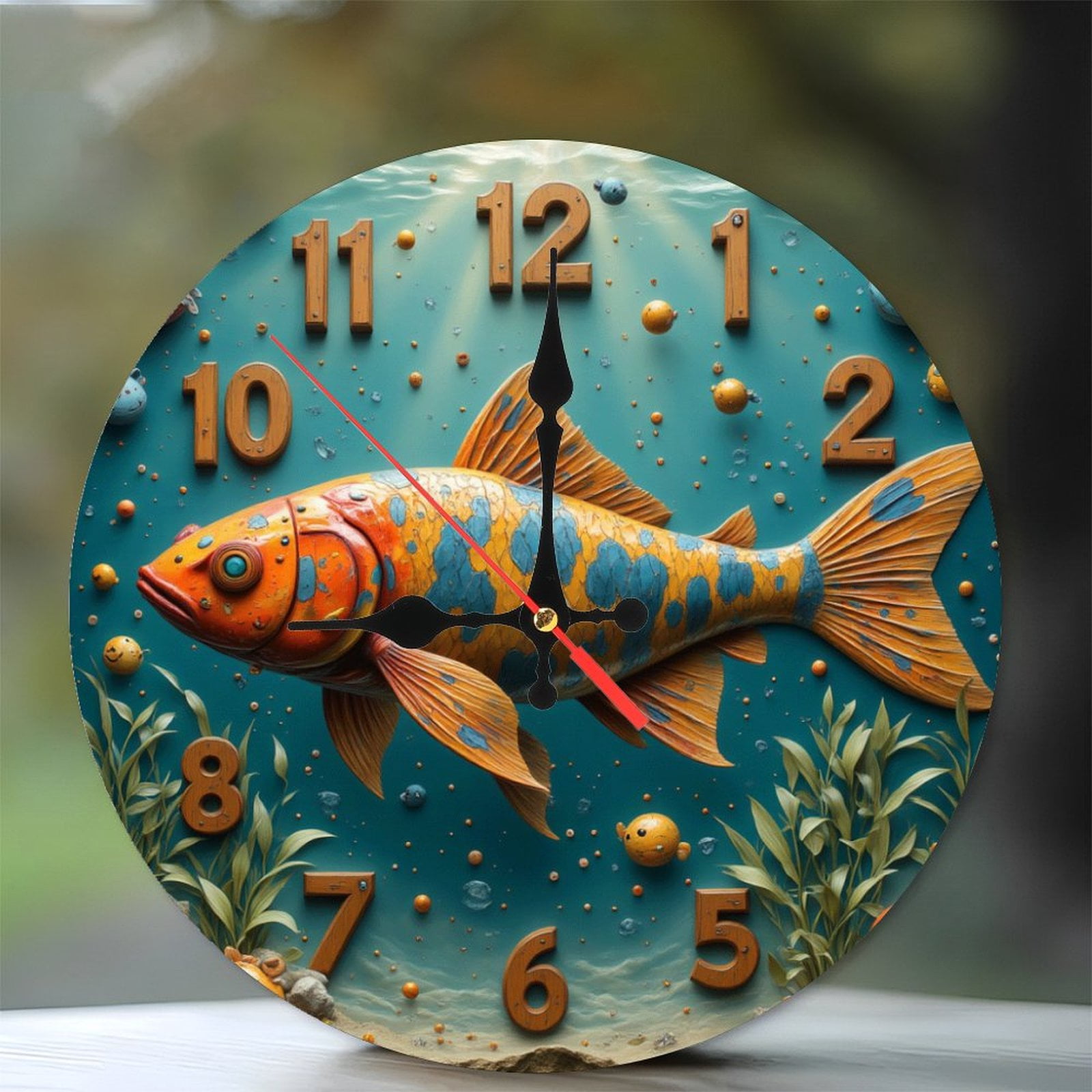 Artistic Koi Fish Clock 10-Inch Silent Wooden Wall Clock, Battery ...