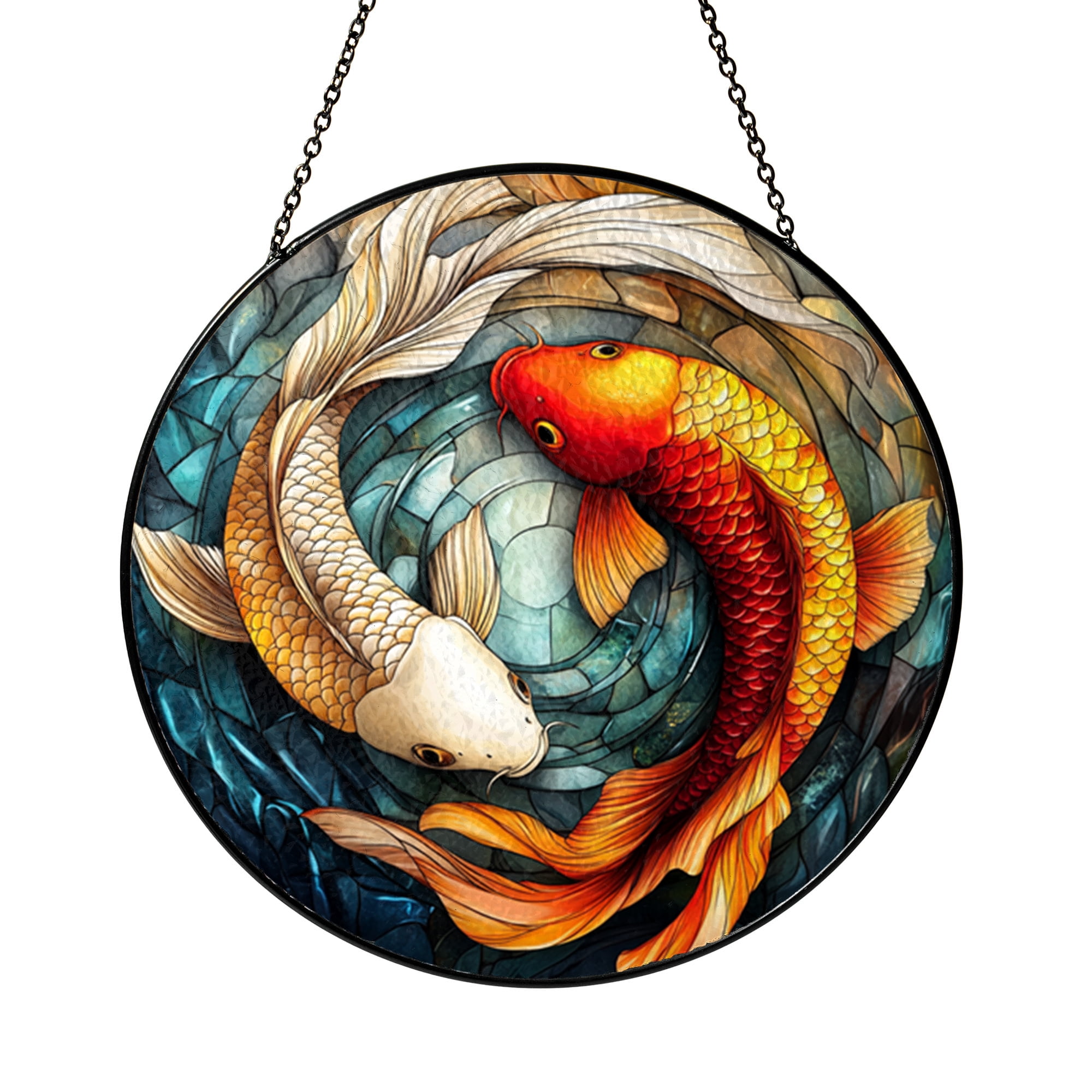 Artistic Koi Fish Stained Glass Suncatcher, Aquatic Window Hanging ...