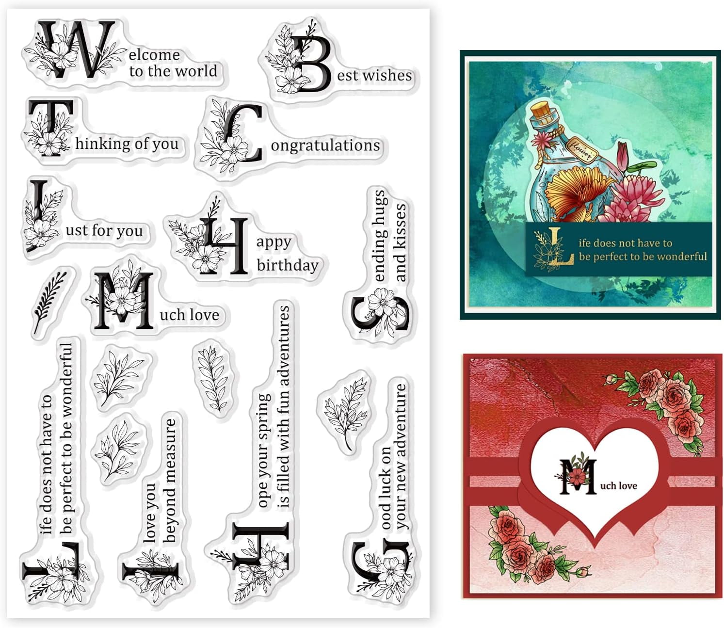 Artistic Letters Clear Stamps Silicone Blessing Greeting Thanks Words ...