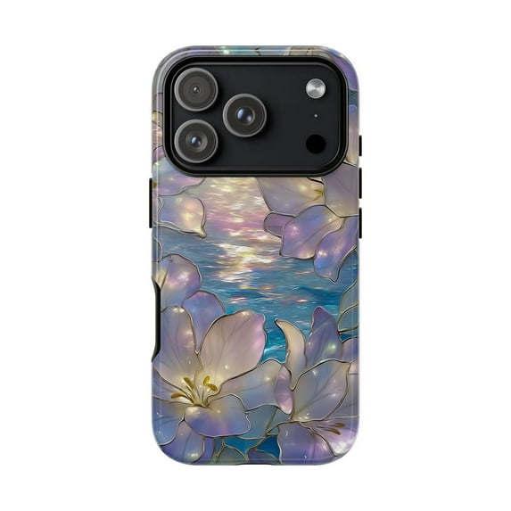 Artistic Light Purple Stained Glass Lily Flowers for iPhone 17 16 15 14 ...