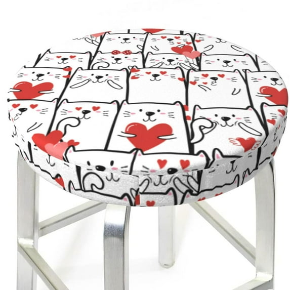 Artistic Line Cute Cat Heart Bar Stool Covers - Stretch Round Seat ...
