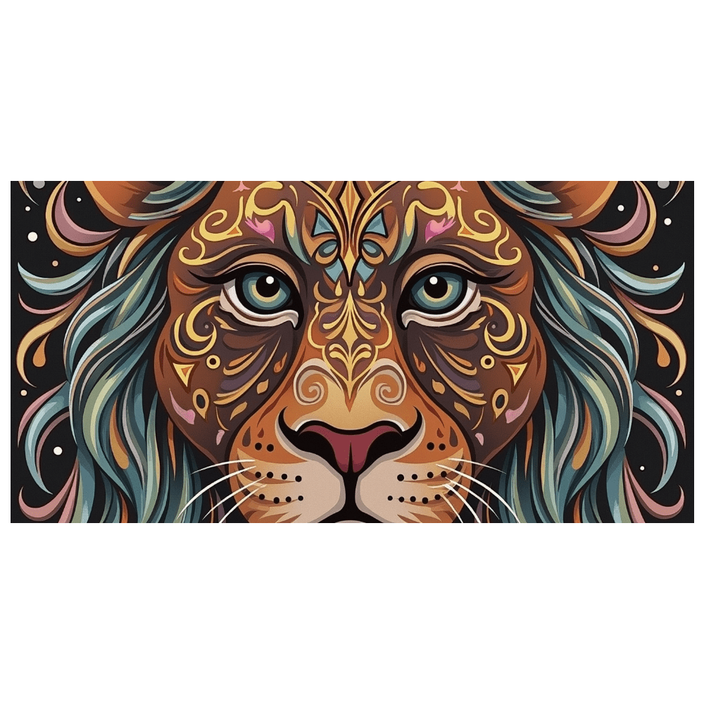 Artistic Lion Head Patterned Banner, Exquisite Decorations with Floral ...