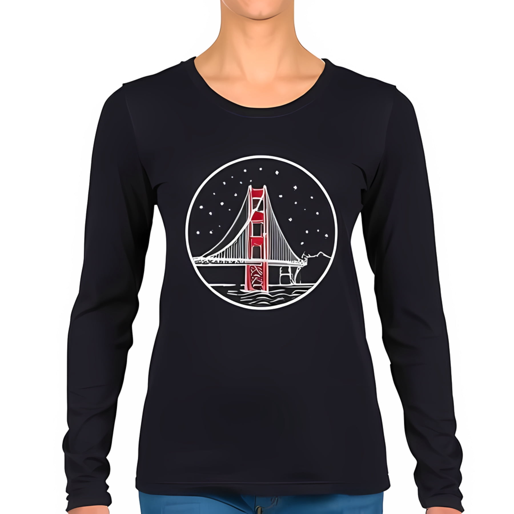 Artistic Long Sleeve T-Shirt Featuring Golden Gate Bridge Design in ...