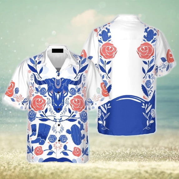 Artistic Longhorn Skull Texas Hawaiian Shirt - Walmart.com