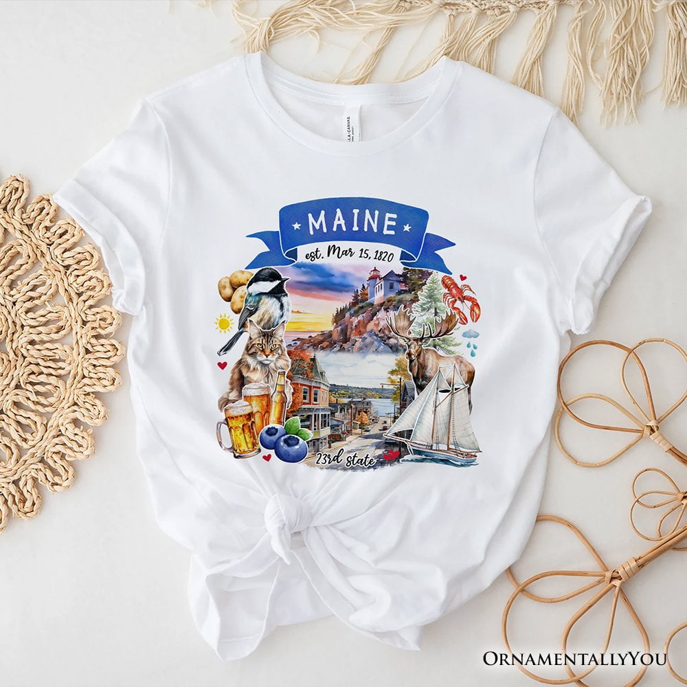 Artistic Maine State Themes and Landmarks T-Shirt, Tee for History and ...