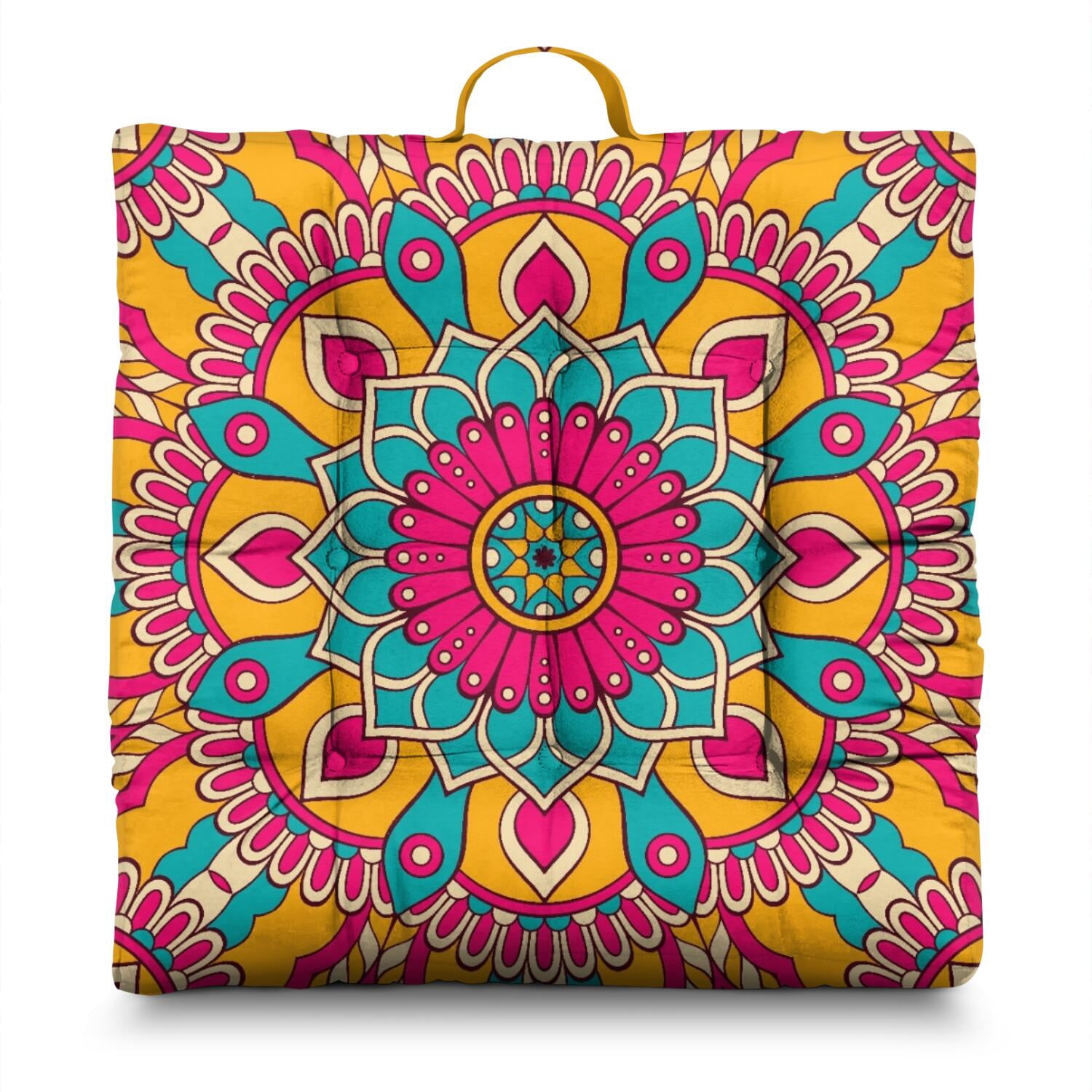 Artistic Mandala Pillow – 22 Inch Large Square Cushion, Mystic Ethnic ...