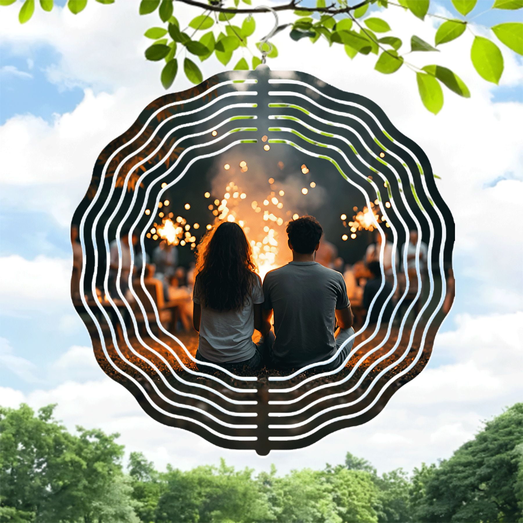 Artistic Metal Hanging Wind Spinners & Chimes - Modern Circular Wave ...