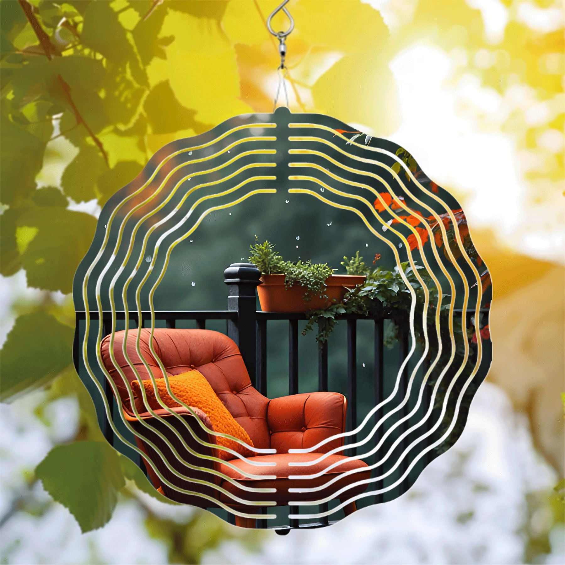 Artistic Metal Hanging Wind Spinners & Chimes - Modern Circular Wavy ...