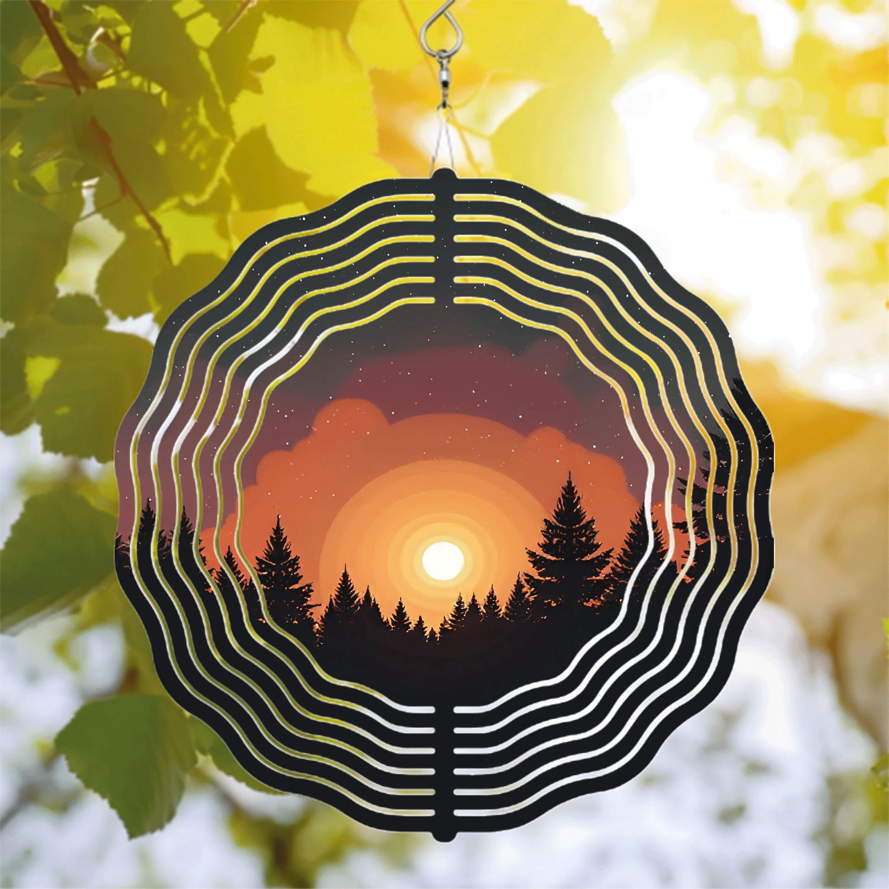Artistic Metal Hanging Wind Spinners & Chimes - Modern Design with Concentric Wave Patterns for ...