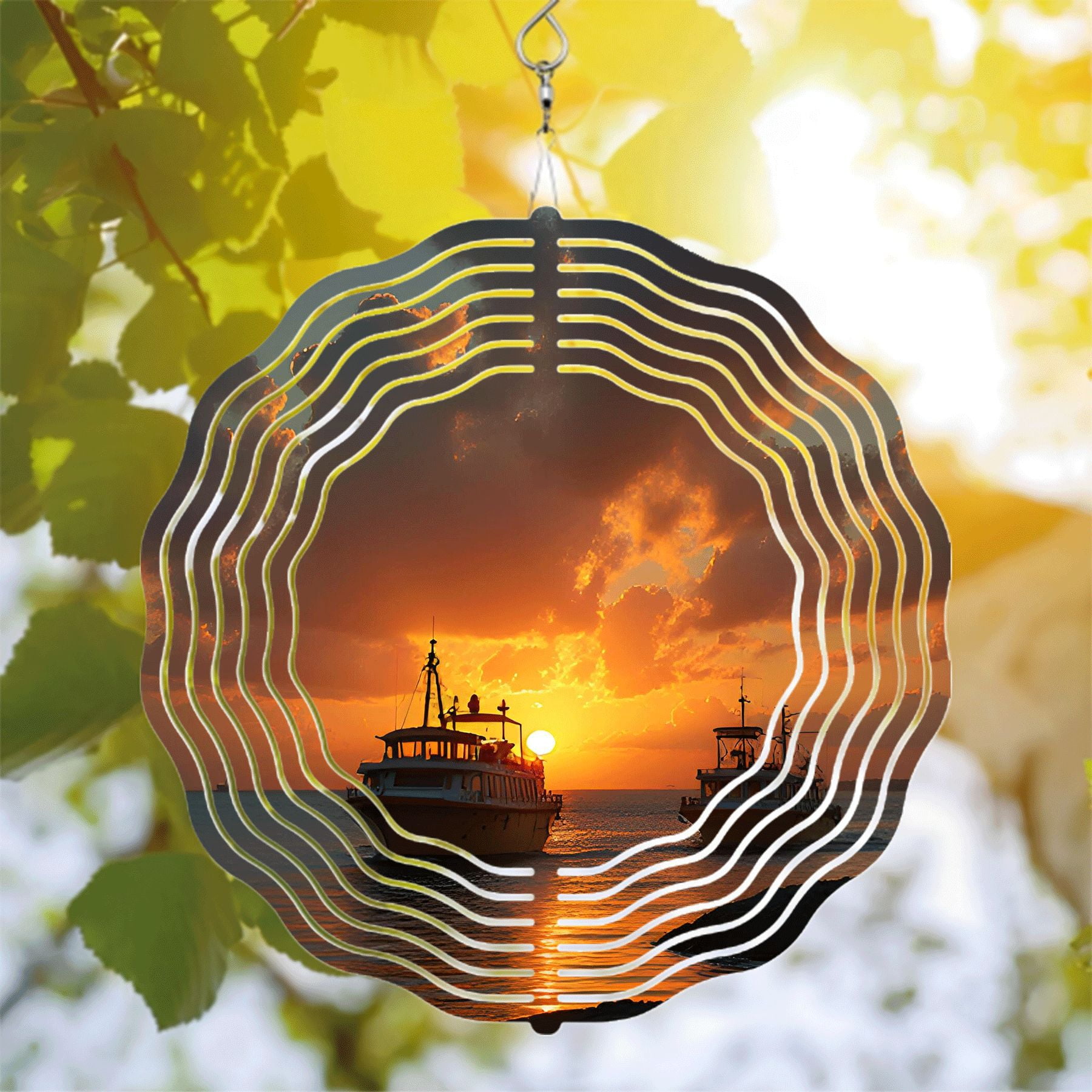 Artistic Metal Hanging Wind Spinners with Concentric Wave Patterns ...