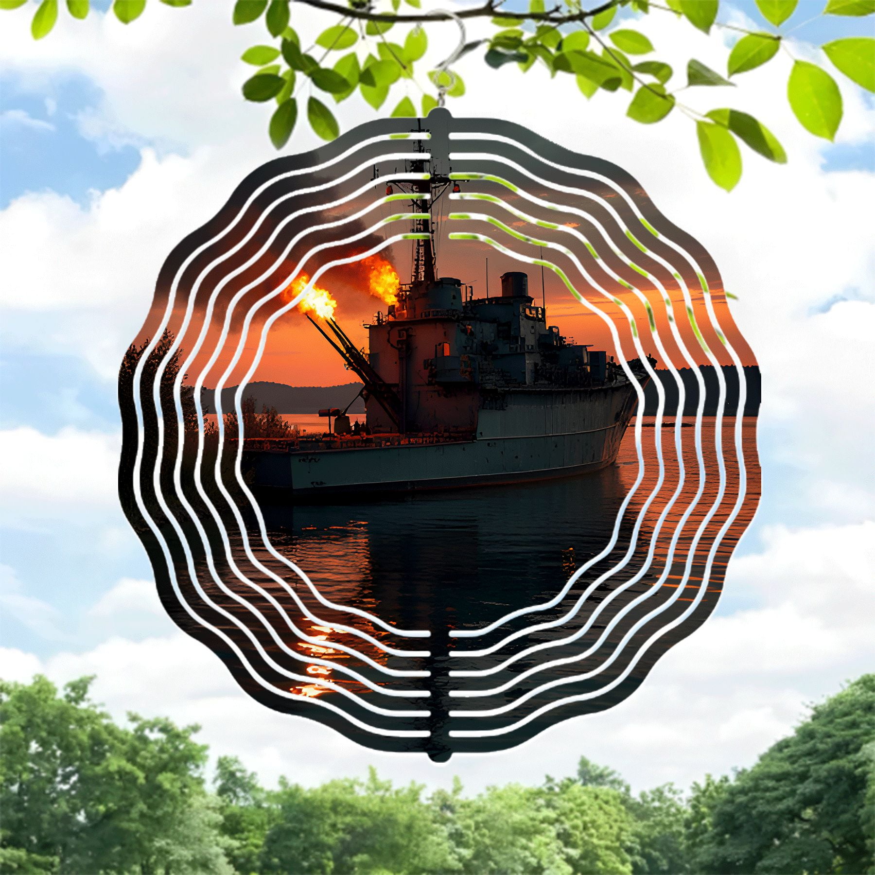 Artistic Metal Wind Spinner with Wave Patterns - Dynamic Hanging Wind ...