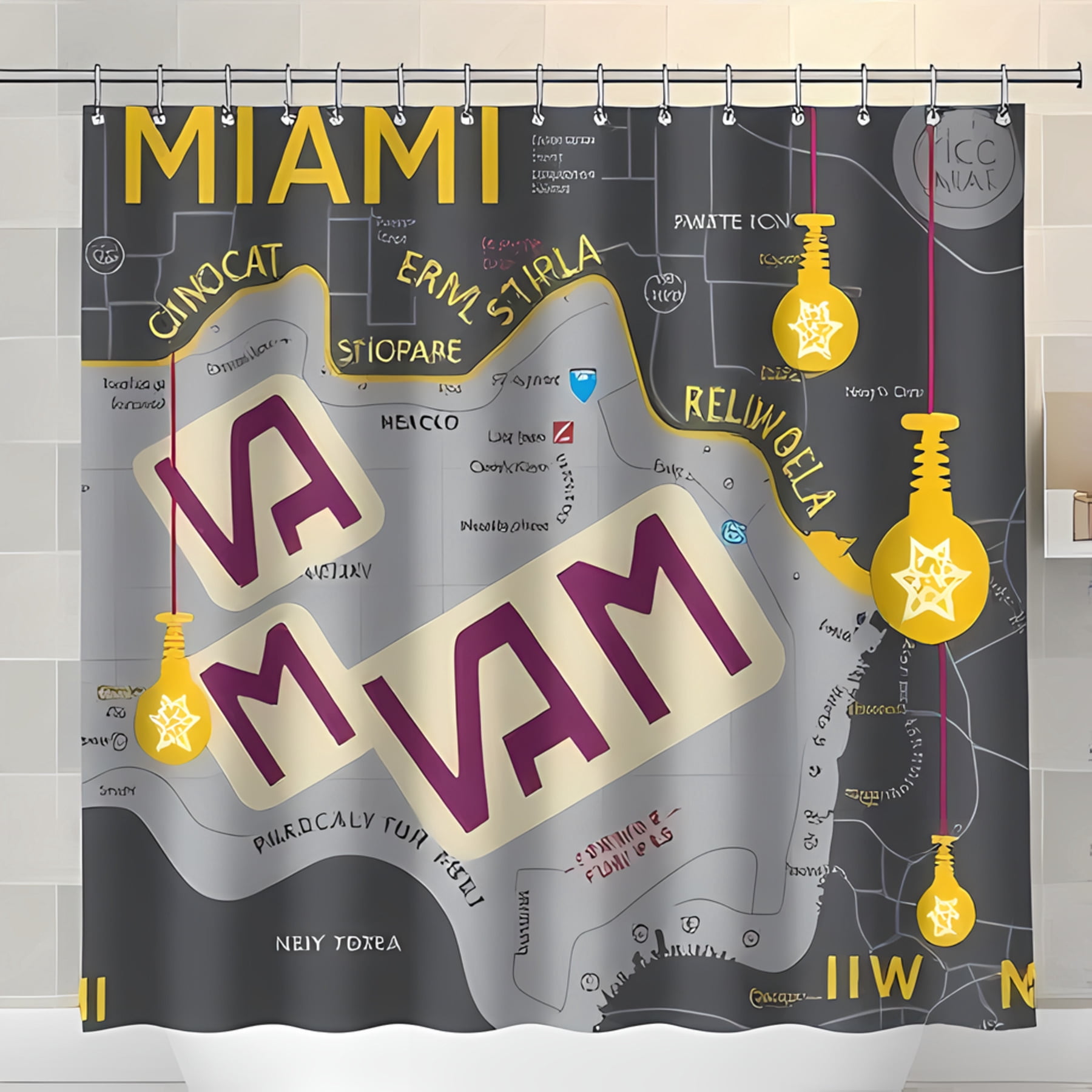 Artistic Miami Map Shower Curtain - Colorful Design with Landmarks ...