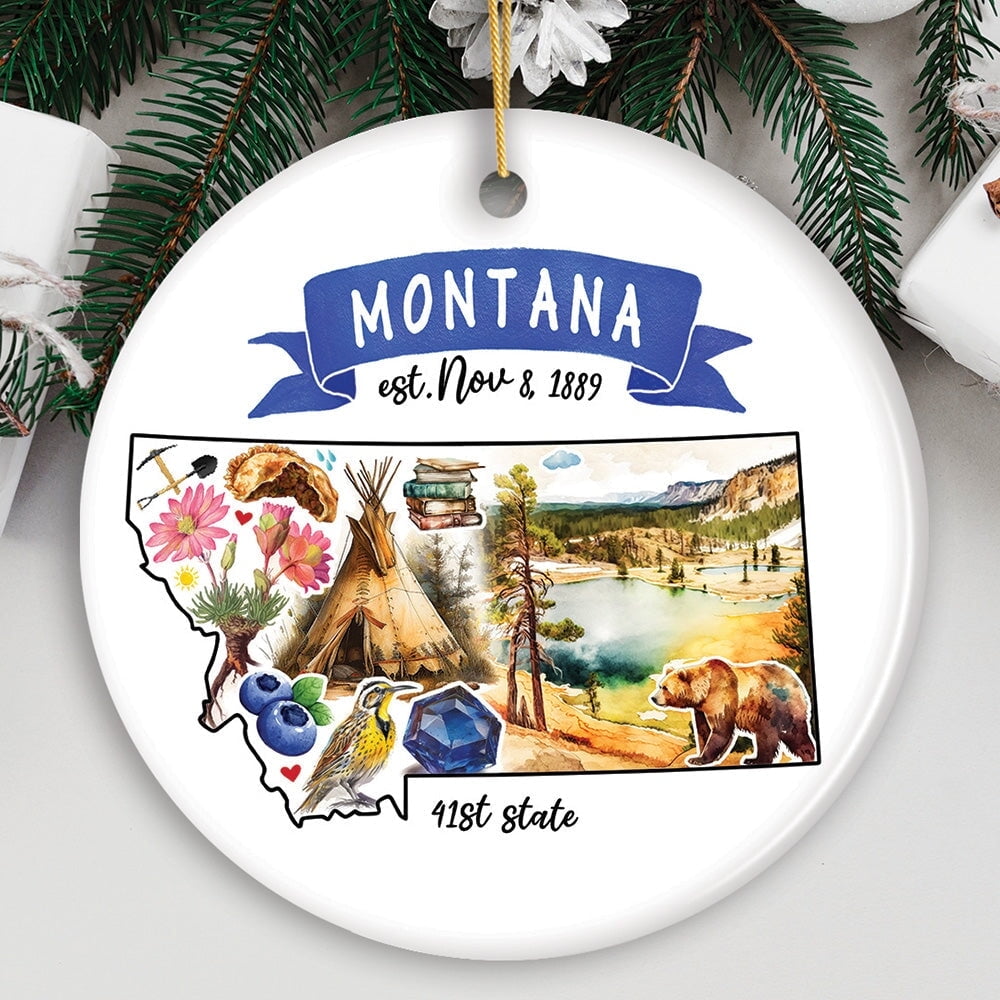 Artistic Montana State Themes and Landmarks Christmas Ornament ...