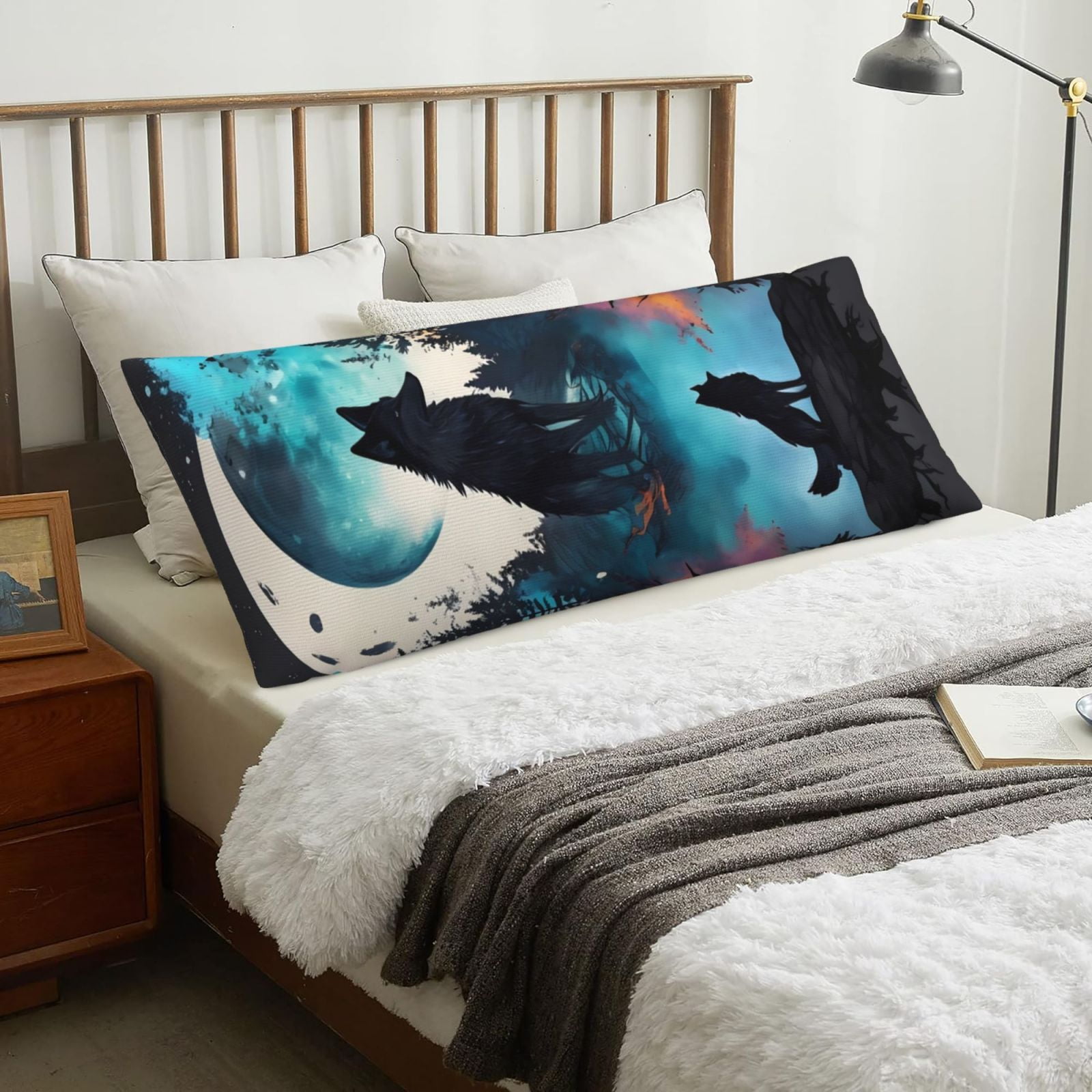 Artistic Moon Valley Wolf Body Pillow Cover, Printing Cooling Body ...