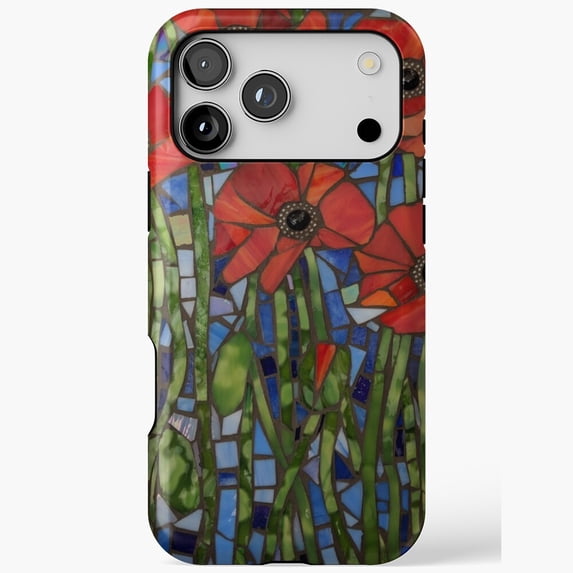 Artistic Mosaic Poppies for iPhone Case 11 through 17 Pro Max - Stained ...