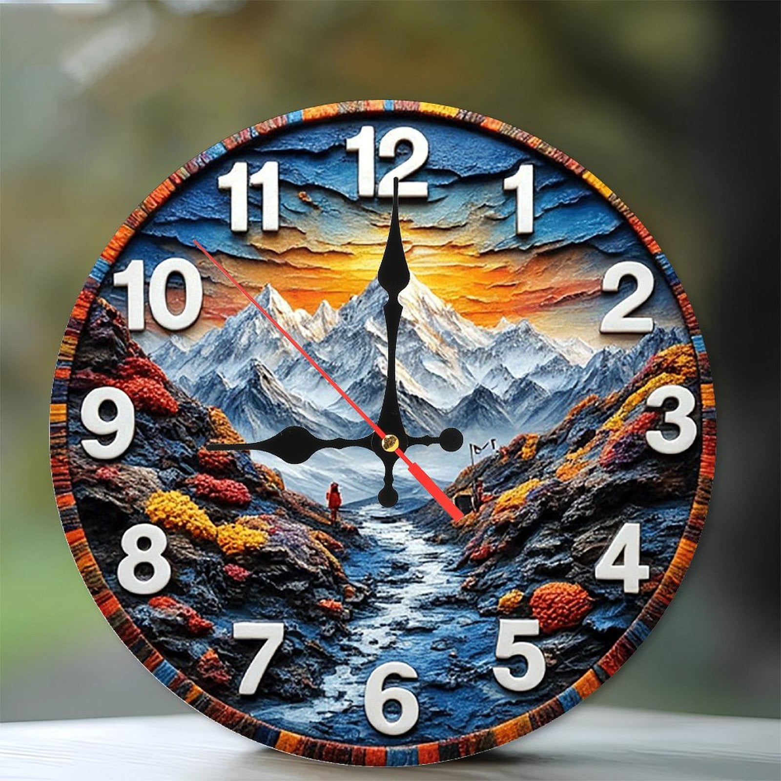 Artistic Mountain Landscape Wall Clock 10-Inch Silent Wooden Wall Clock ...