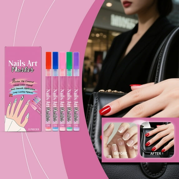 Artistic Nail Detail Pen, 5ML - Bright Easy-Handle DIY Nail Art Pen for ...