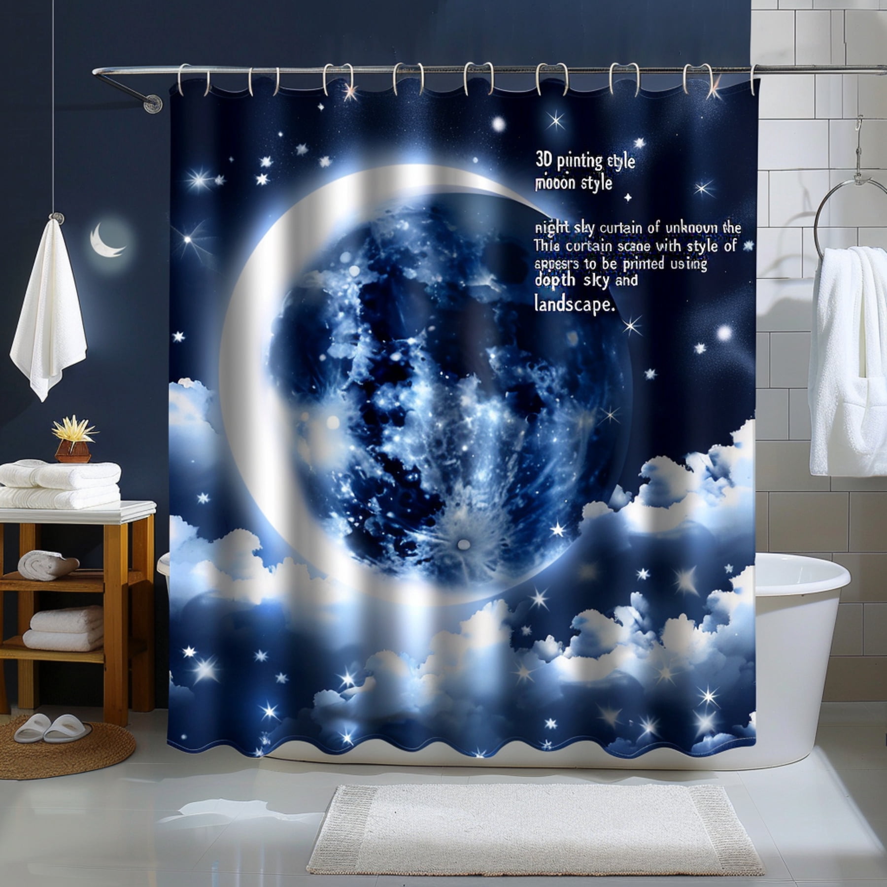 Artistic Night Sky Moon Shower Curtain Asian Ink Painting Inspired ...