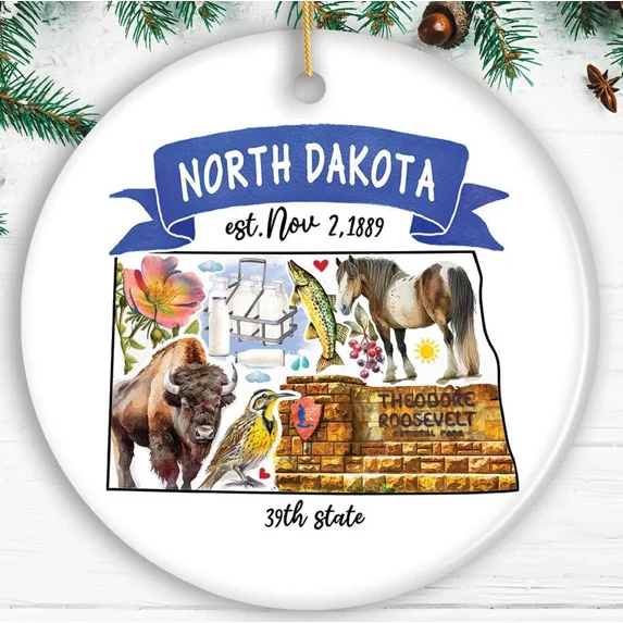 Artistic North Dakota State Themes and Landmarks Kristmas 1PC Ornaments ...