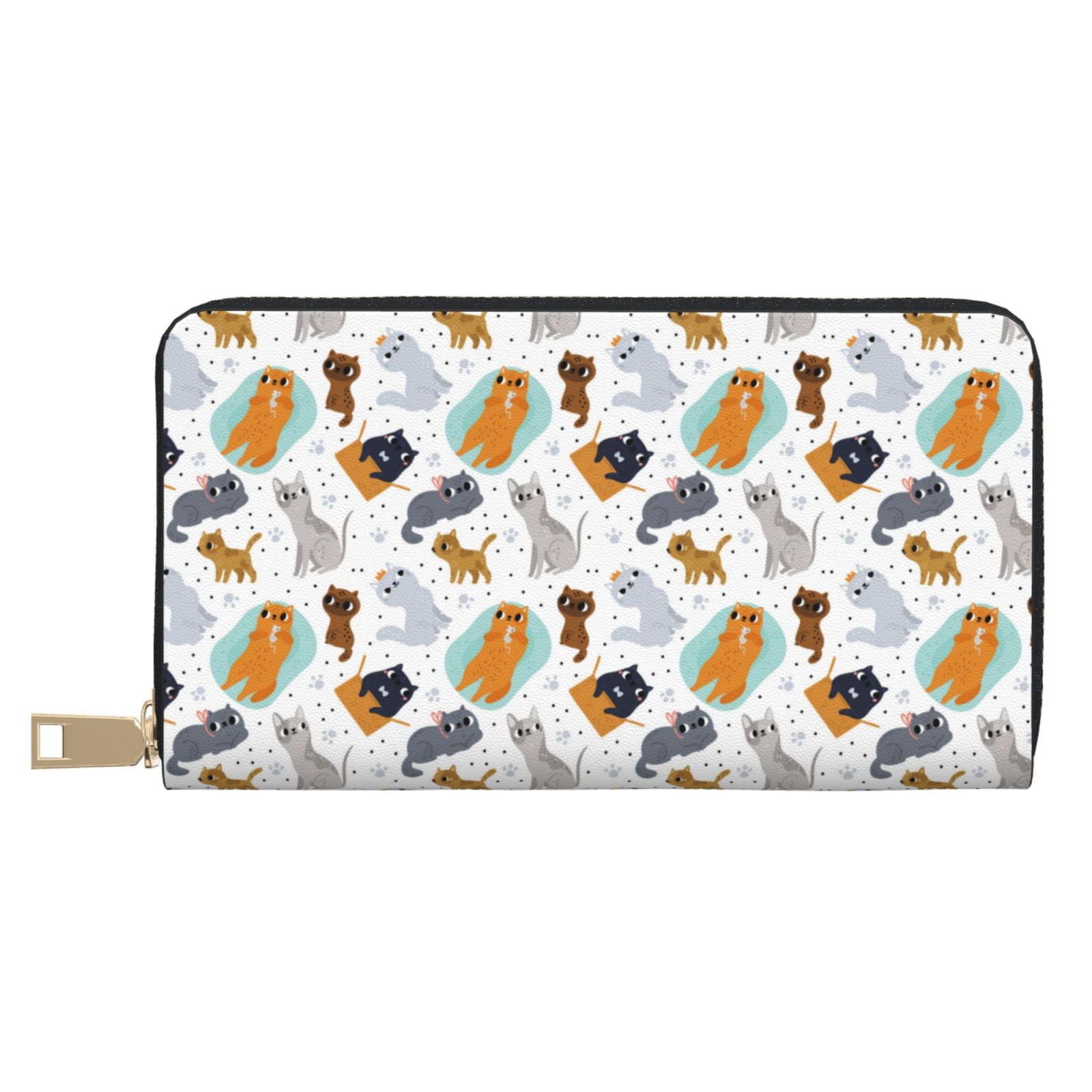 Artistic Painted Cute Cartoon Cat Wallet Women, Leather Bifold Multi ...