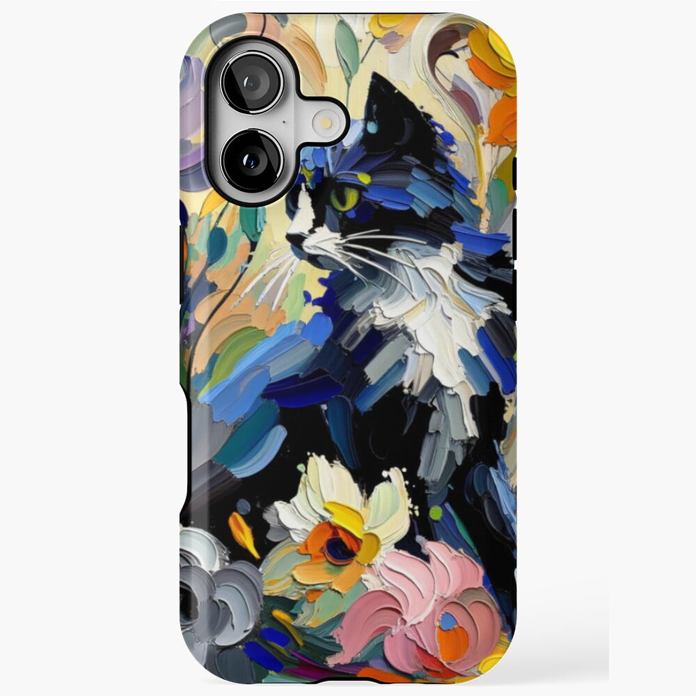Artistic Painting of Black Cat Colors iPhone Case 17 through 11 Pro Max ...