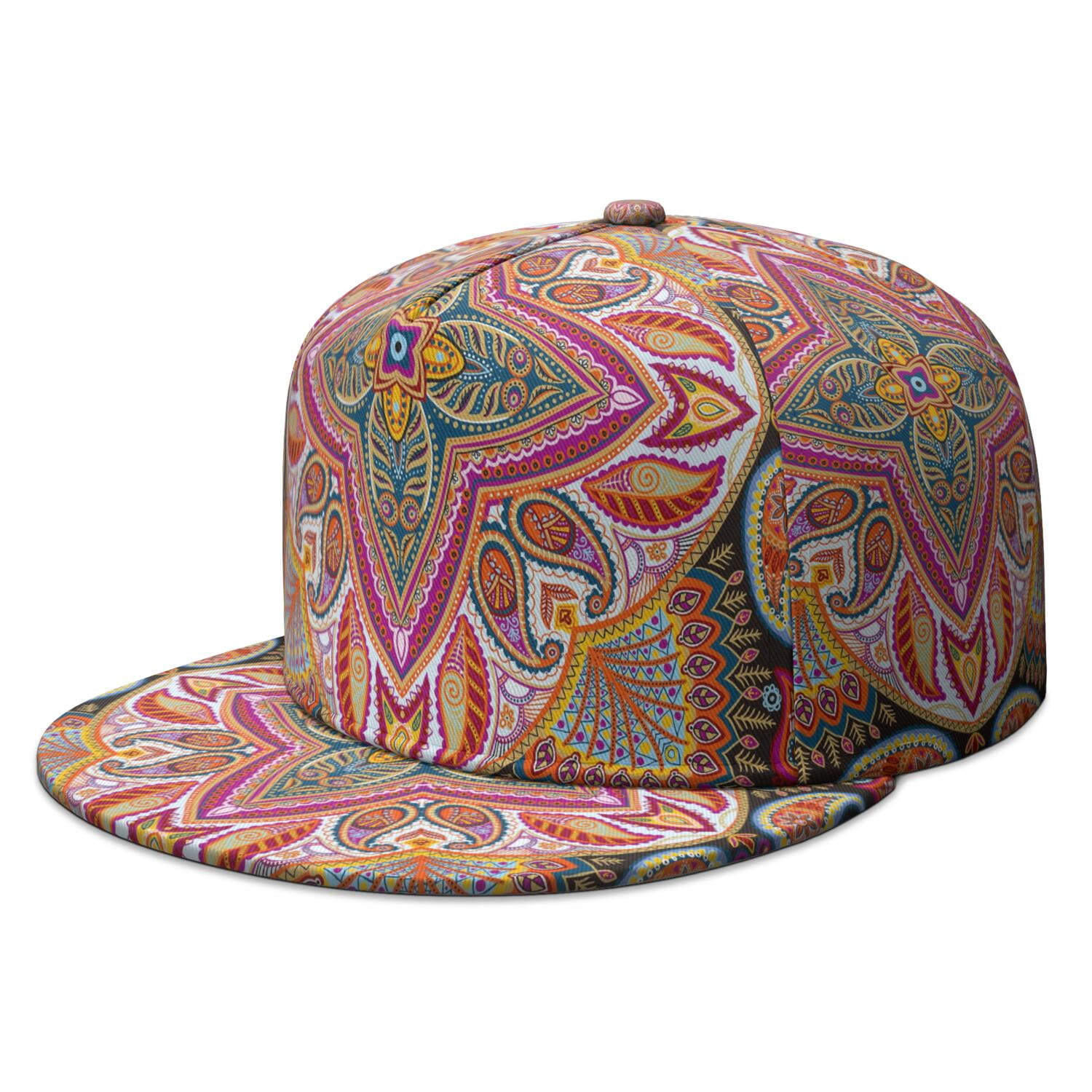 Artistic Paisley Snapback Cap, Flat Brim Adjustable Hat, Exotic Indian-Inspired Design ...