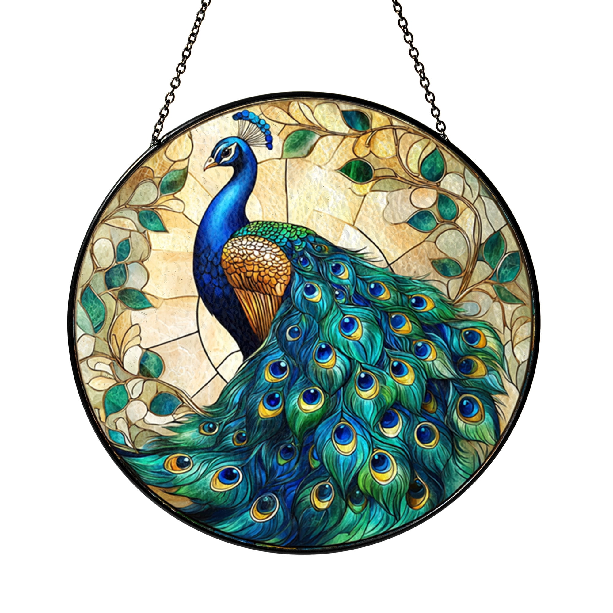 Artistic Peacock Pattern Glass Suncatcher – Decorative Window Art ...
