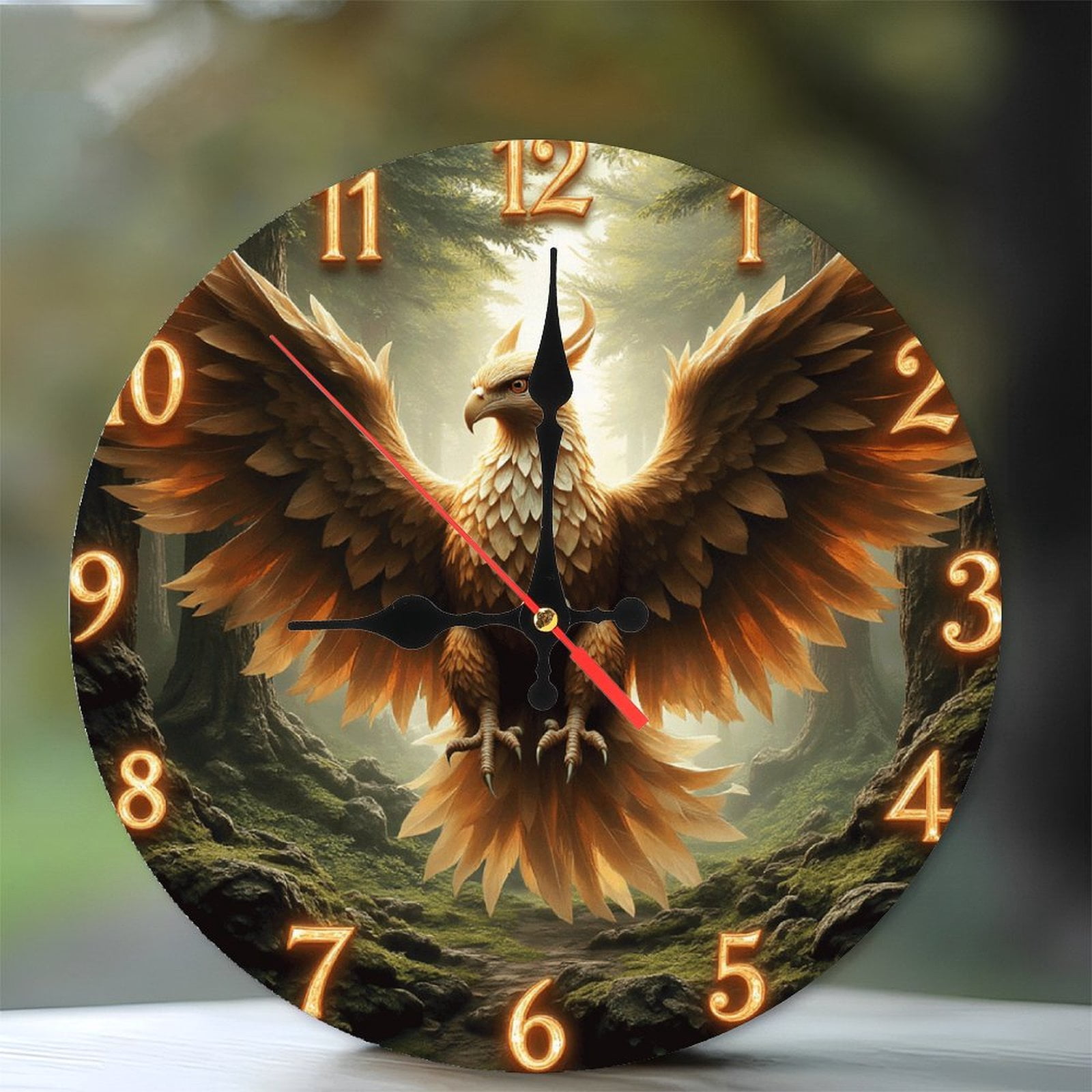Artistic Phoenix Wall Clock for Home Decor 10-Inch Silent Wooden Wall ...