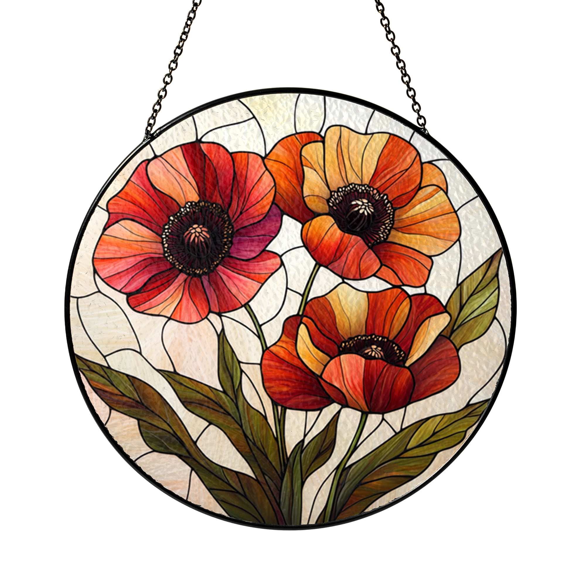 Artistic Poppy Flower Window Hanging – Decorative Stained Glass Style ...