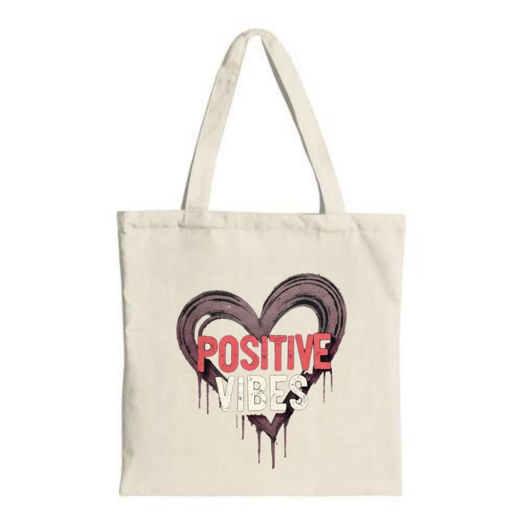 Artistic Purple and Pink Heart Canvas Tote Bag - ' POSITIVE VIBES ...